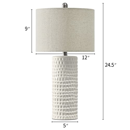 PORTRES 24.5" Modern Accent Ceramic Table Lamp Set of 2 for Bedroom White Desk Decor Bedside Lamps for Living Room Study Room Office Dorm Farmhouse Nightstand Lamp End Table Lamps