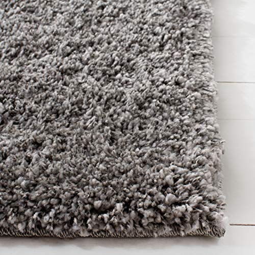 SAFAVIEH Santa Monica Shag Collection 6'7" x 9'6" Silver SGN725 Solid Non-Shedding Living Room Bedroom Dining Room Entryway Plush 2-inch Thick Area Rug