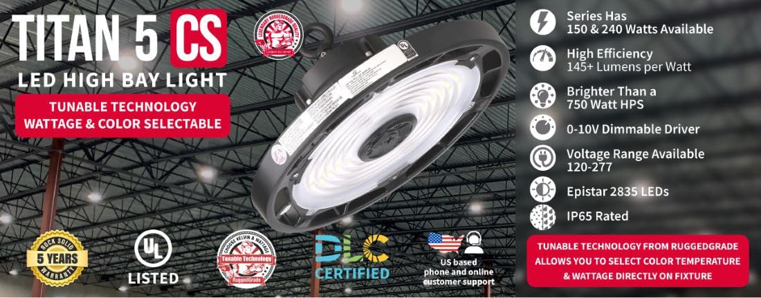 RuggedGrade 240 Watt - Titan 5 - CS Series LED High Bay UFO Light - Color Selectable on Fixture 4000K/5000K