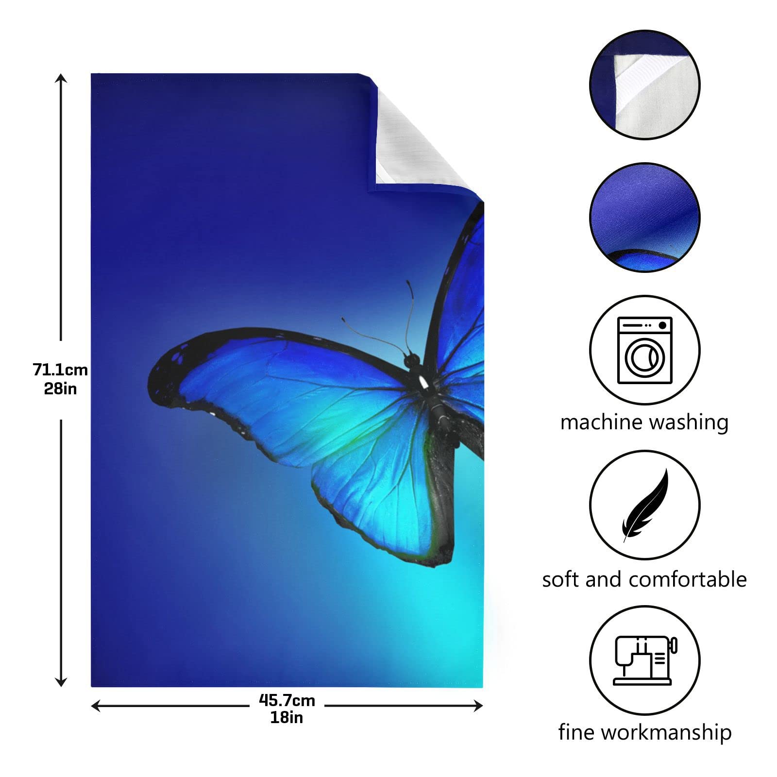 Blue Butterfly Dish Towels for Kitchen Soft Tea Towel Set of 4 Absorbent Dishcloths Hand Towels for Drying Dish Cloths 28" x 18"