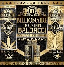 Billionaire Hemp Natural Hemp Wraps - Baldacci Gold - Fruit of the Gods Flavor - 2 Wraps per Pack - 25 Pack - 50 Wraps total incl. Frugal Smoker Sticker