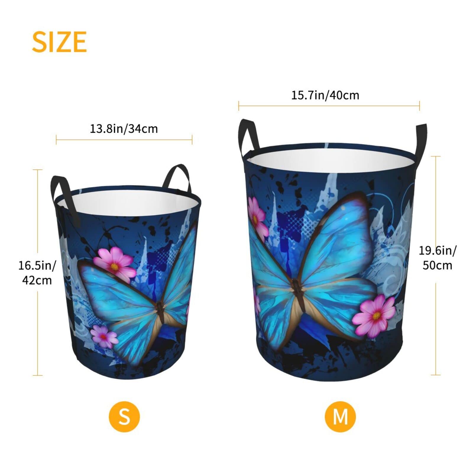 Blue Butterfly Laundry Hamper With Handle Foldable Durable Laundry Basket Storage Bin Dirty Clothes Organizer Bag For Bedroom Bathroom Nursery