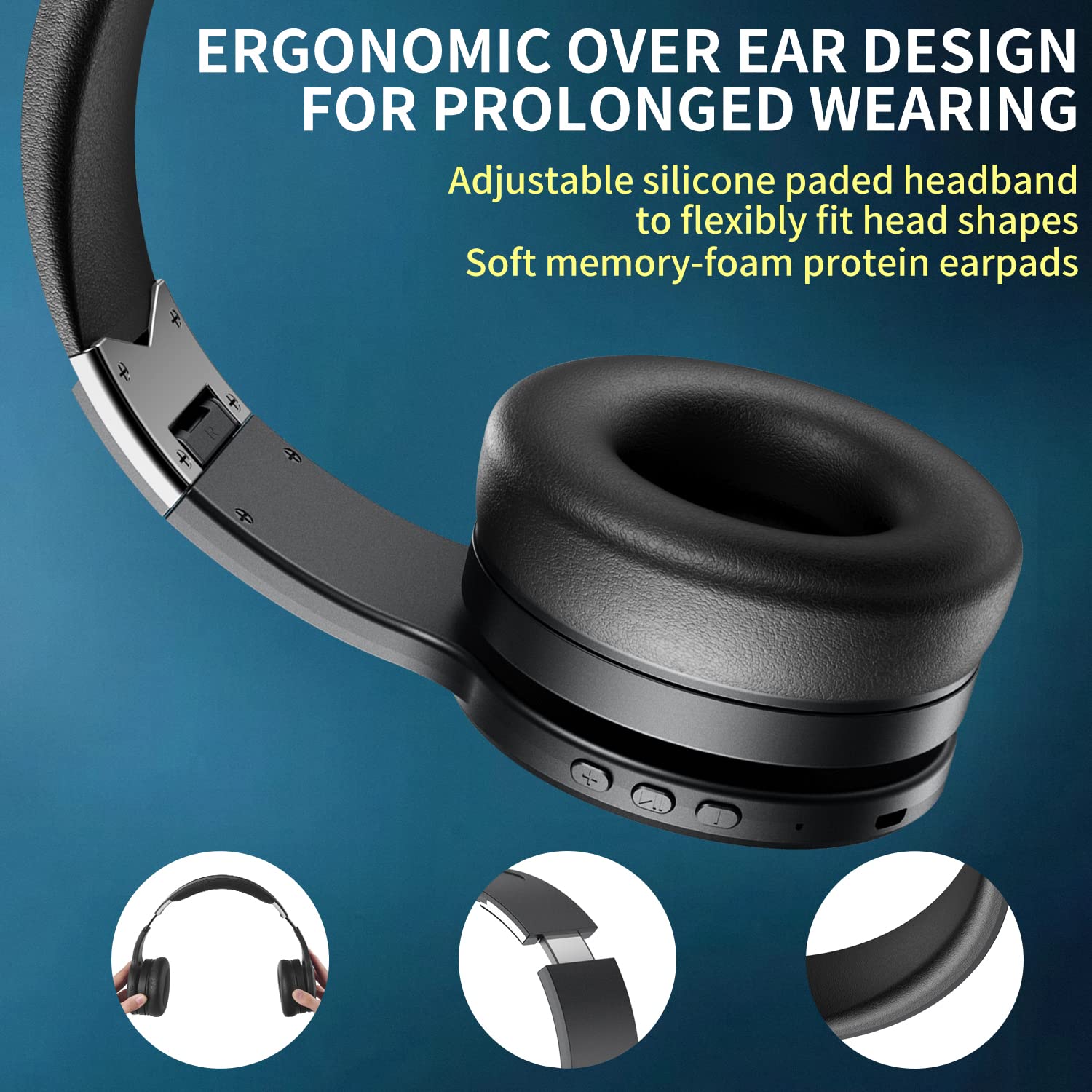 AUOUA Life On Music Active Noise Canceling Headphones Wireless Bluetooth, Over Ear Headset with Microphone for PC,TV,Cell Phone,Laptop,Black