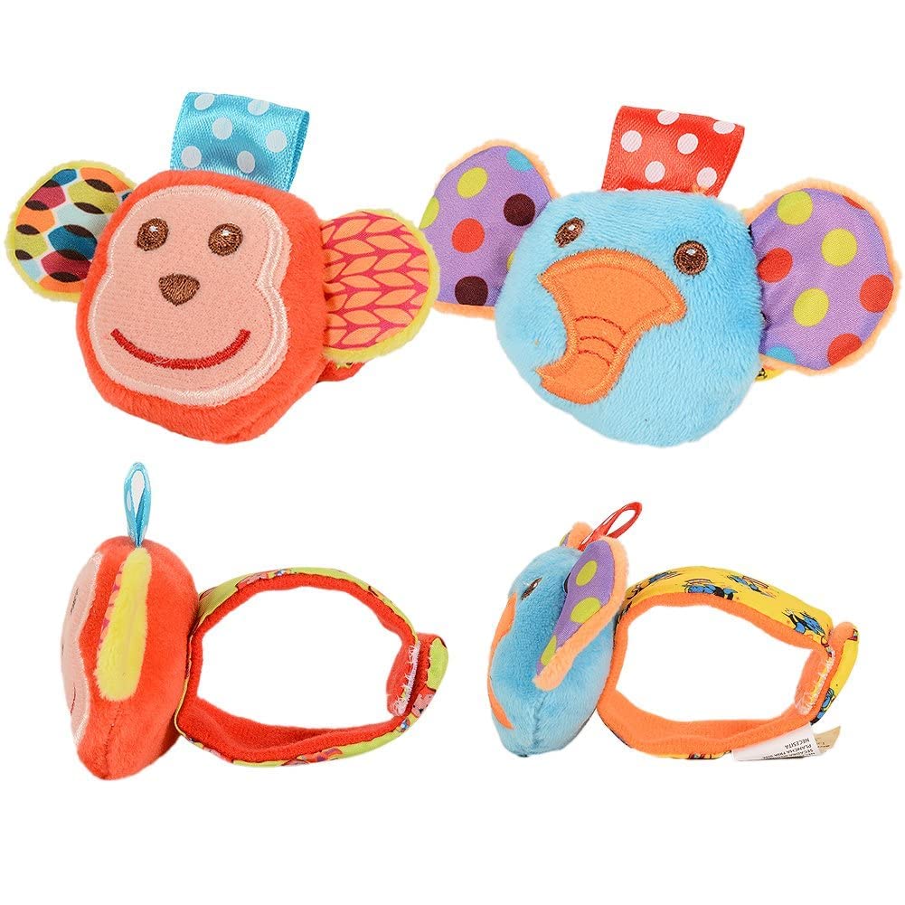 Baby Soft Rattles Toys,Infant Sensory Development Hand Grip Toys,Cute Stuffed Animal Handbells for Baby Gift(4 Pack)