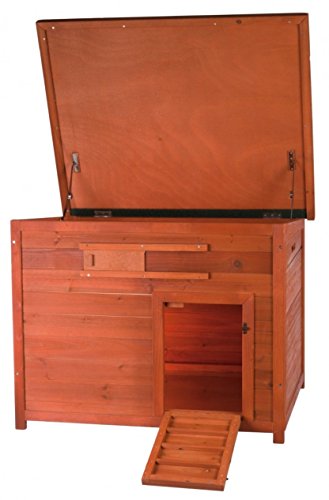TRIXIE Natura Duck Coop with Ramp, Pull-Out Tub, Hinged Roof, Brown, 36x30x27