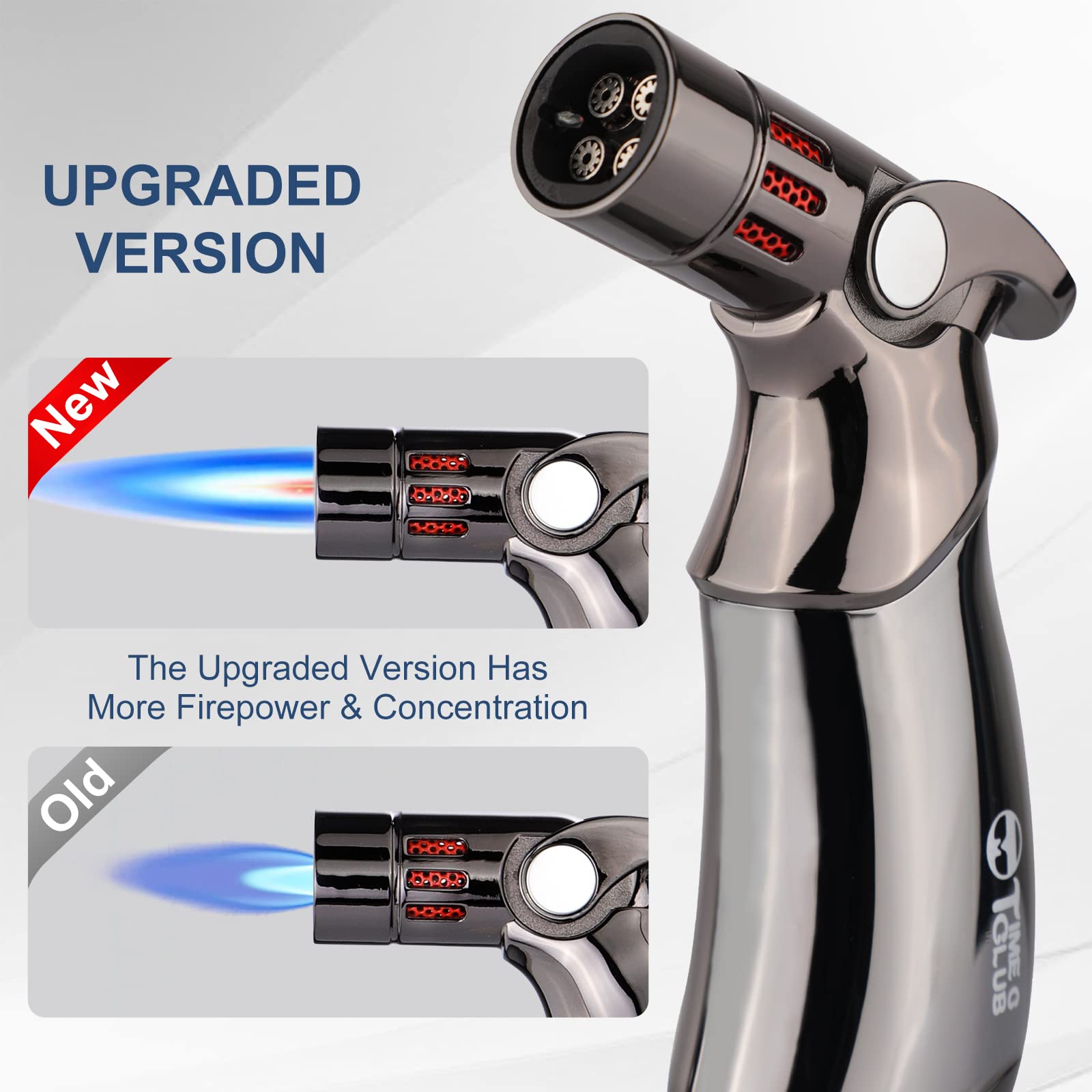 Butane Torch, Premium 4 Flame Big Kitchen Torch Lighters with Adjustable Refillable Multipurpose Culinary Blow Torch for Creme Brulee, Baking, BBQ (Butane Gas Not Included)