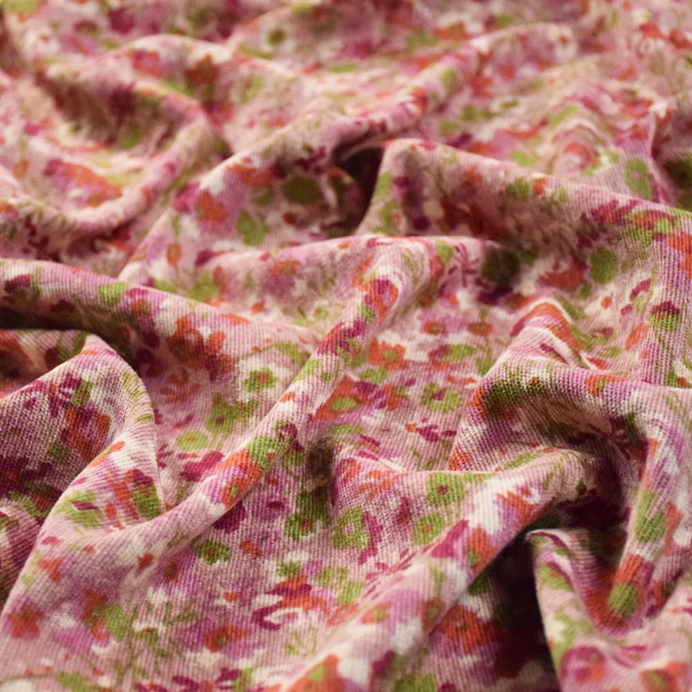 Pink Flower Pattern Cute Corduroy Fabric by The Meter 145cm/57'' Wide Dress Making Fabric for Sewing DIY Crafts, Decorations, Clothing(Size:1m)