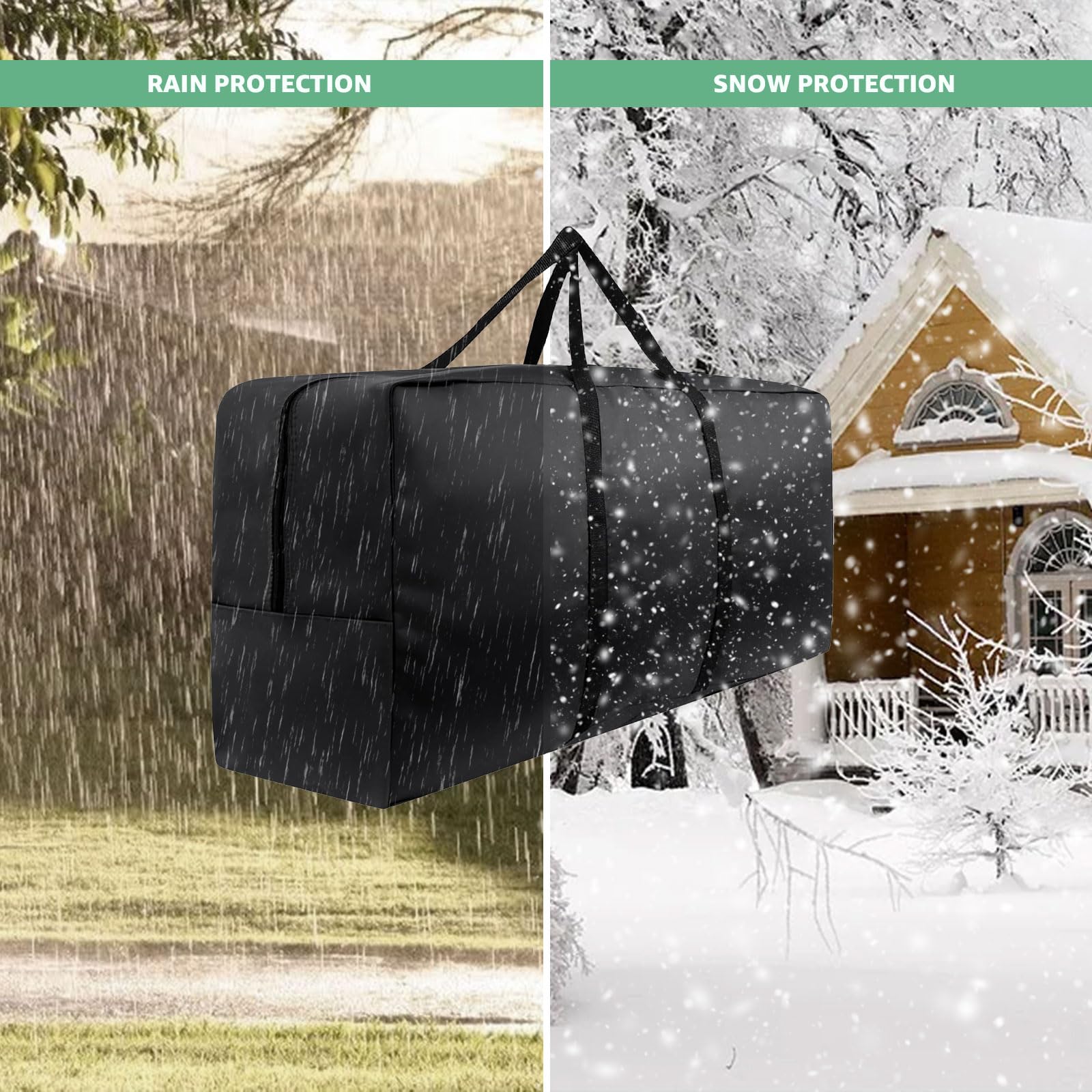 Garden Cushion Storage Bag 420D Waterproof 68" Rectangular Outdoor Patio Cushion Storage Bag — Outdoor Cushion Storage Bag with Zipper and Handles Extra Large Storage Bags 68" L x 29" H x 20" W Black