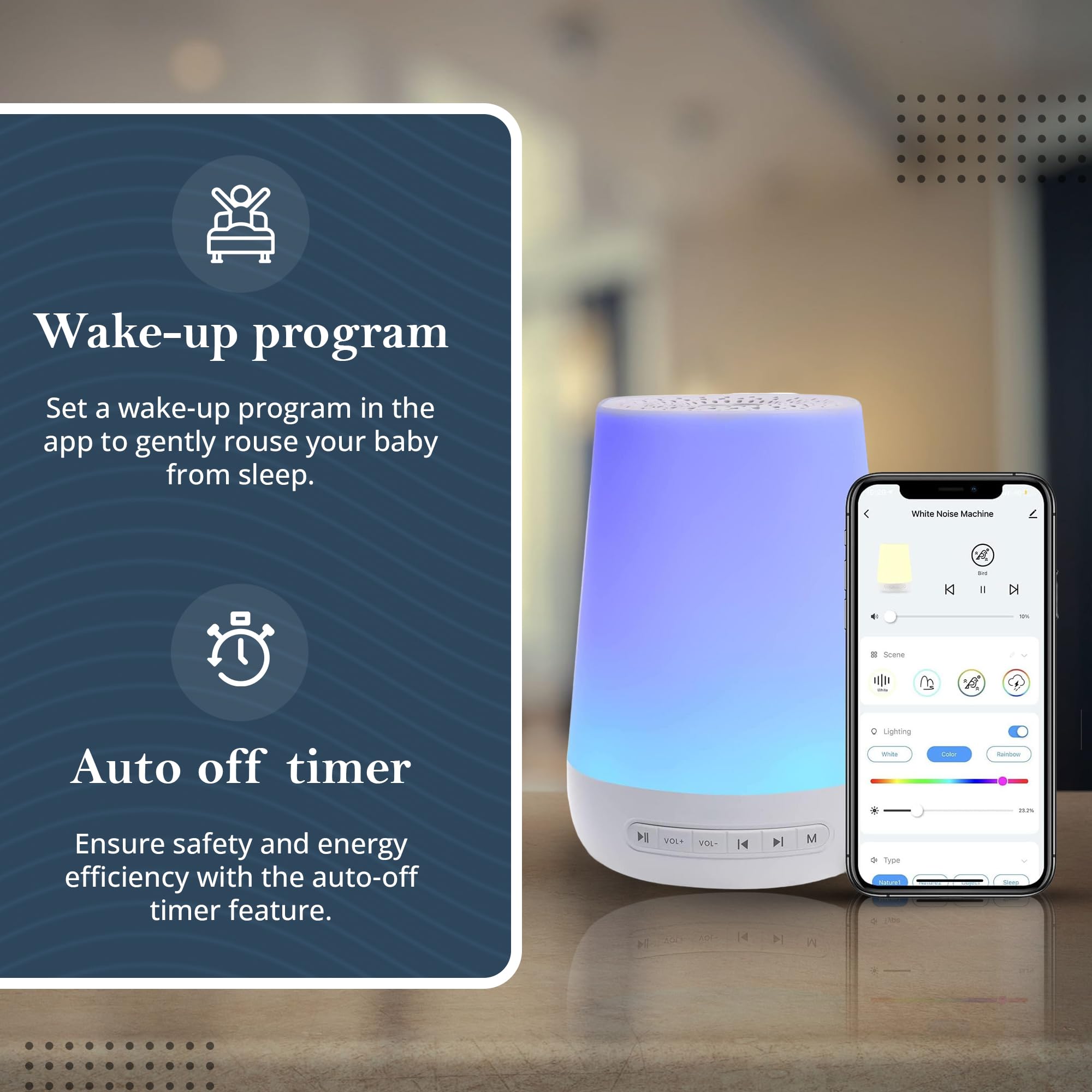 Baby Sound Machine for Better Sleep - White Noise Soother with Baby Night Light, Voice Control, App-Enabled Settings, Toddler Sleep Trainer - 34 High-Fidelity Relaxing Sounds