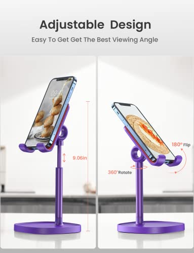 LISEN Purple Cell Phone Stand, Angle Height Adjustable Stable Cell Phone Stand for Desk, Sturdy Aluminum Metal Phone Holder Fits iPhone 14 Pro Max Samsung Kindle All 4''-10'' Devices etc…