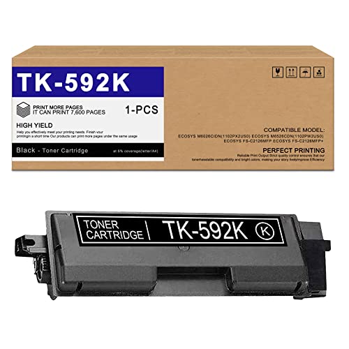 GRATLOV 1 Pack Black TK-592 TK592 1T02KV0US0 Compatible Toner Cartridge Replacement for Kyocera Ecosys M6026cidn(1102PX2US0) M6526cdn (1102PW2US0) M6526cidn Printer Ink Cartridge