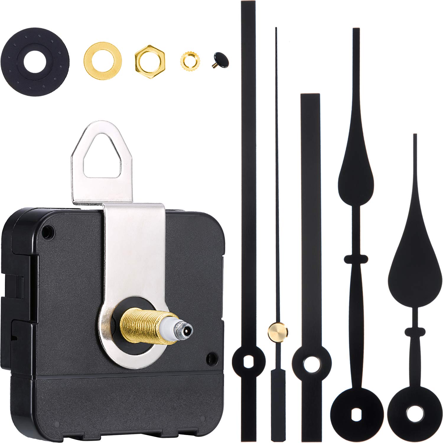 High Torque Long Shaft Clock Movement Mechanism Wall Quartz Clock Mechanism Kit with 2 Different Pairs of Hands Clock DIY Repair Parts Motor Replacemen(Color Set 1, Shaft Length 9/10 Inch/23 mm)