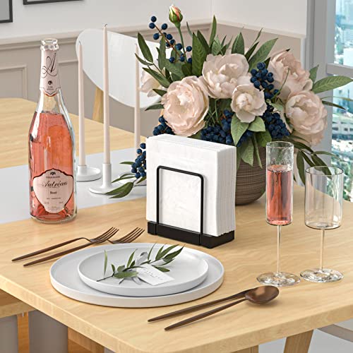 Napkin Holder for Table, Bamboo Iron Standing Napkin Dispenser for Kitchen Dining Table Farmhouse Cocktail Picnic Bar Rustic Wood Holders for Paper Mail Bills Suitable for All Dining Room Decors Black