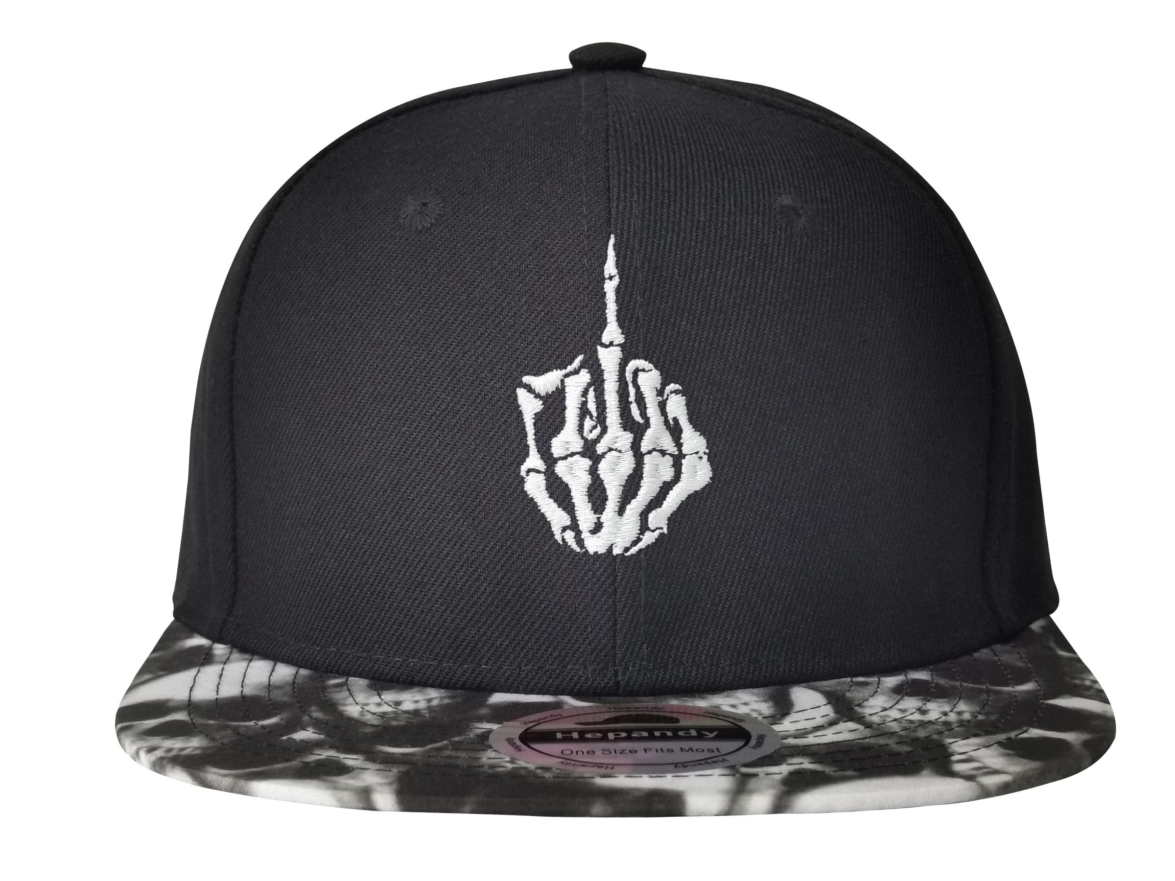 Big Middle Finger Skeleton Hand Baseball Hat for Men Women, Embroidered Skull Cap Adjustable Flat Bill Hat, Embroidery Cool Snapback Hat Unisex