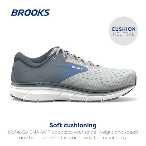 Brooks Women's Dyad 11 Running Shoe - Grey/White/Blue - 8.5 X-Wide