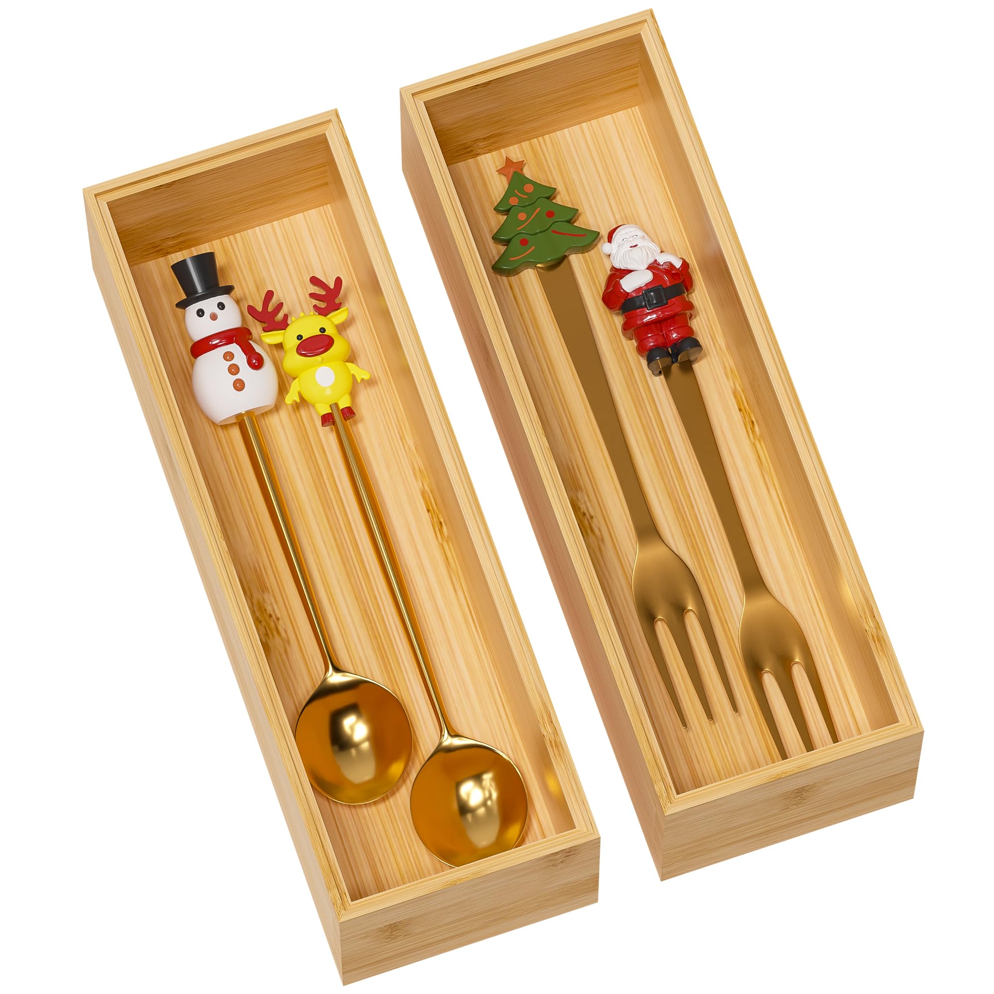 Greatseas Kitchen Drawer Organizer Bins, Stackable Bamboo Drawer Organizer for Silverware, Utensils, Cutlery, Flatware, Deep Drawer Organizers for Junk Drawer, Dresser, Bathroom, 9" x 3" x 2.5"