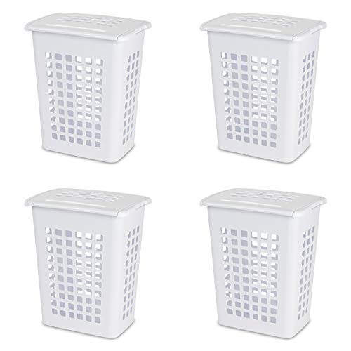 Sterilite 12238004 Rectangular LiftTop Laundry Hamper, White, 4-Pack