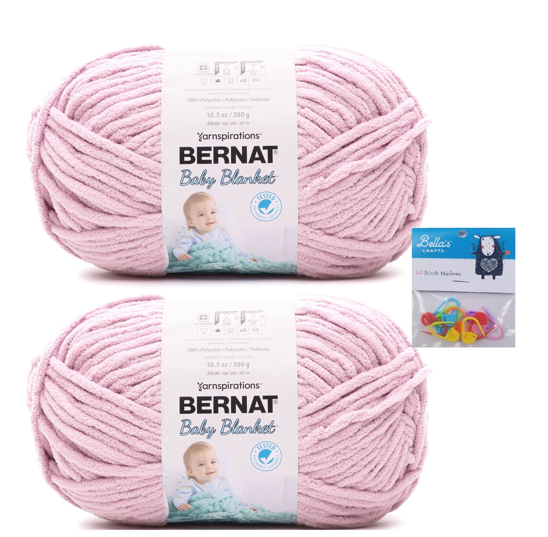 Bernat Baby Blanket Yarn - Big Ball (10.5 Oz) - Baby Pink - 2-Pack Bundle with Bella's Crafts Stitch Markers