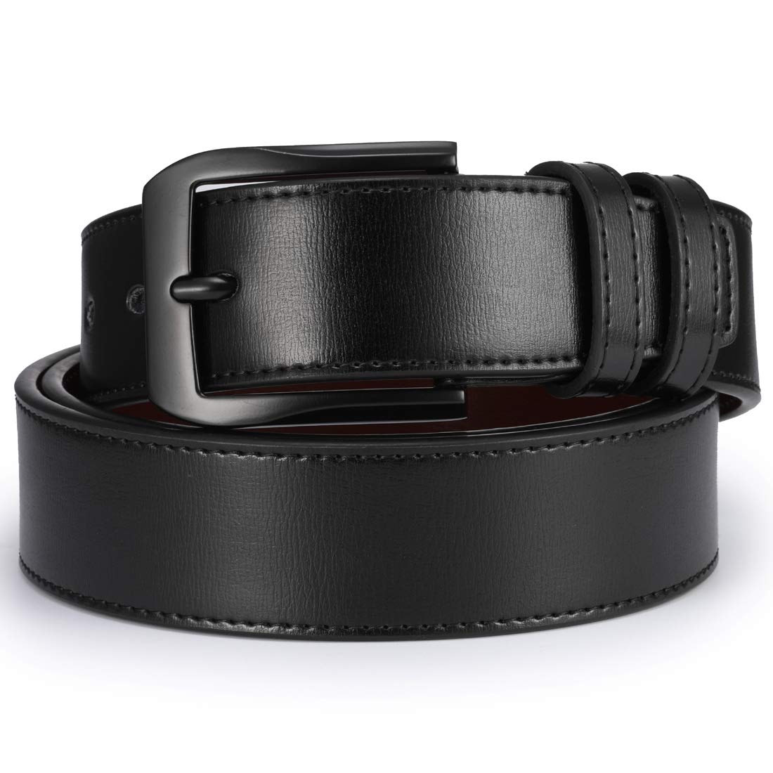 beltox fine Men’s Casual Leather Jeans Belts 1 1/2” Wide 4MM Thick Alloy Prong Buckle Work Dress Belt for Men(Black Belt with Black Buckle,50-52)