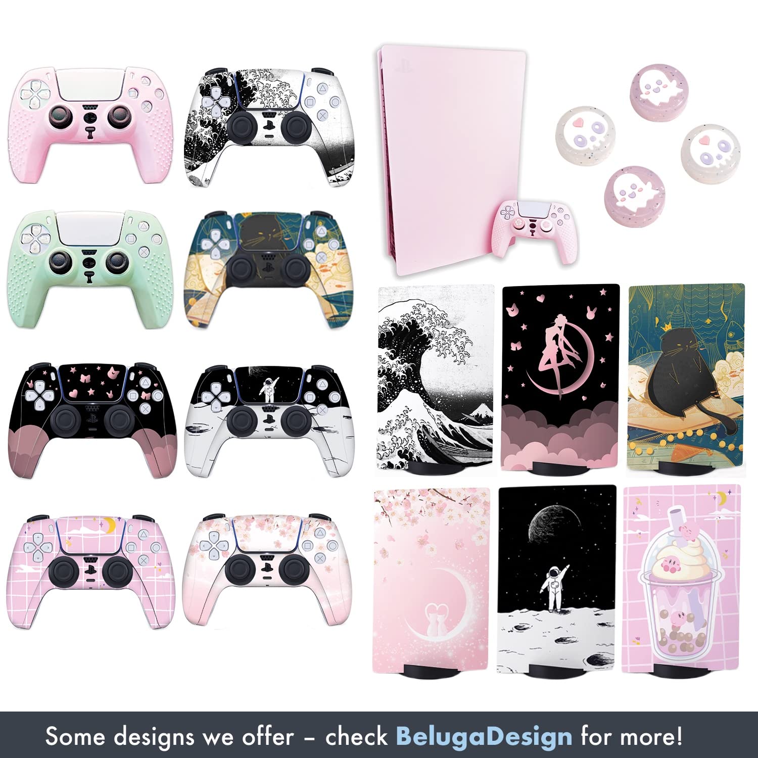 BelugaDesign Fat Cat Skin PS5 | Leaves Animal Anime Cartoon | Cute Kawaii Vinyl Cover Wrap Sticker Full Set Console Controller | Compatible with Sony Playstation 5 (PS5 Regular Disc, Multicolored)