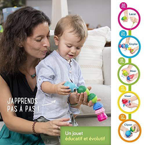 Lalaboom My First Step-by-Step Developmental Sensory 25 Piece Character Bead Activity Set – Pop, Twist, Mix, Stack, and Lace — Montessori Method STEM Focus – Dishwasher Safe - Ages 10 Months+ - BL320