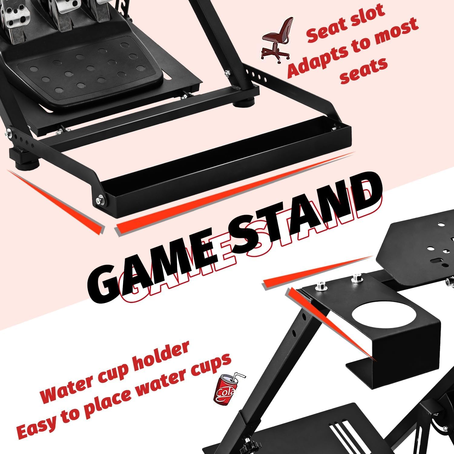 Supllueer Foldable Racing Wheel Stand with Seat Slot Fit for Logitech G25 G27 G29 G920 G923,Thrustmaster T248 T300RS T300 T500,Fanatec,Steering Wheel Stand,No Wheel,Shift,Pedals,TV