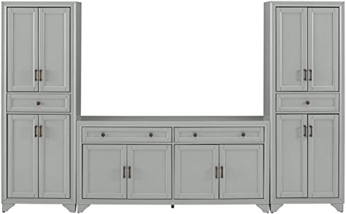 Crosley Furniture Tara 3-Piece Entertainment Set with Sideboard and 2 Storage Cabinets, Distressed Gray