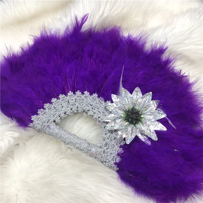 Big Size Design African White Feather Fan Ladies Wedding Feather Fan for Bride Double Side Feather Nigerian Flower Handfan - (Color: 7)