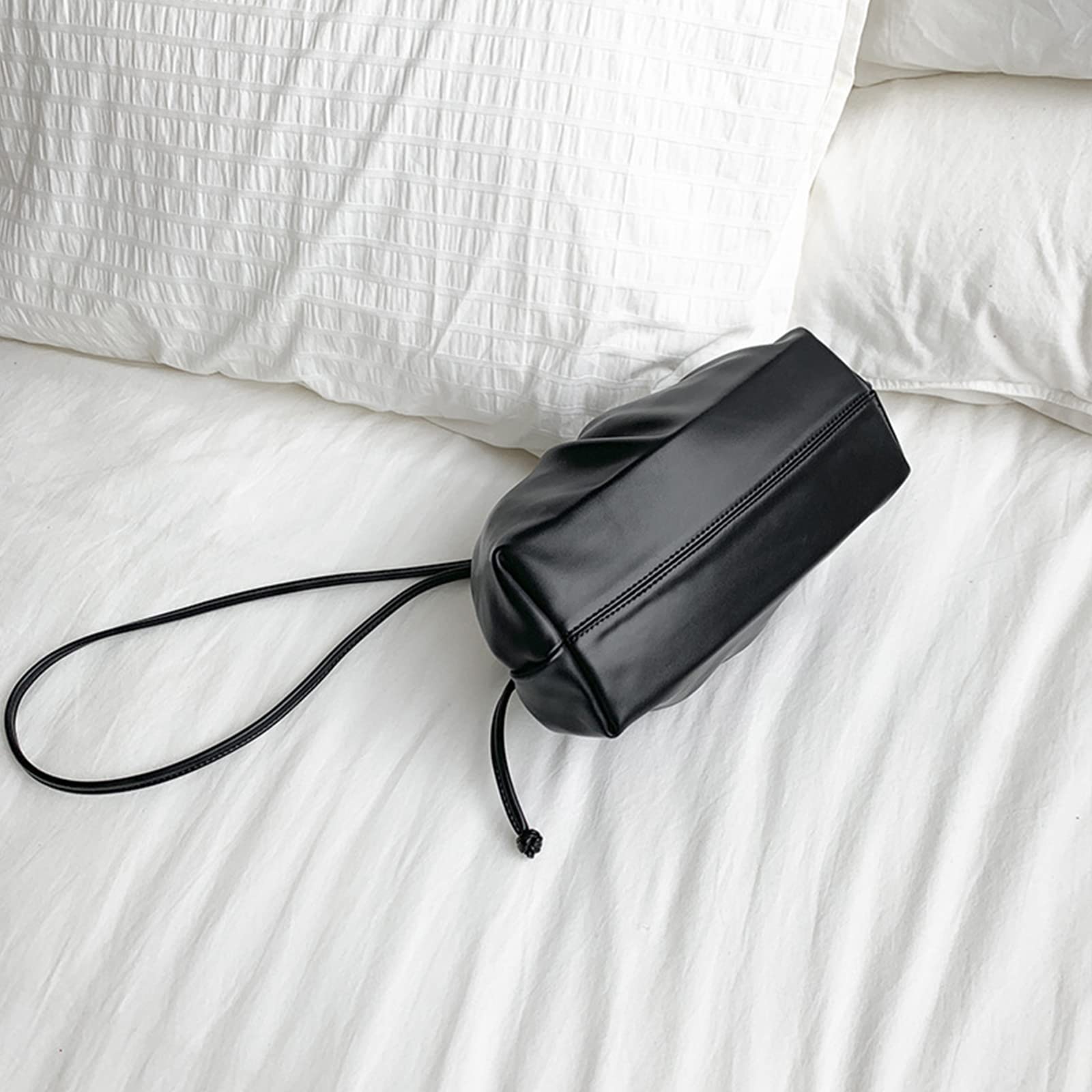 UULMBUJ Women Small Dumpling Pouch Handbag Cloud Purse Soft Clutch Shoulder Crossbody Bag, Black