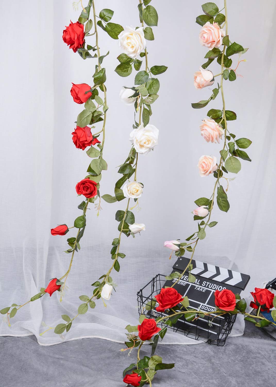 LUSHIDI 5.9Ft Artificial Rose Vine Silk Flower Garland Hanging Vines Home Outdoor Wedding Arch Garden Wall Decor,Pack of 1 (Pink)