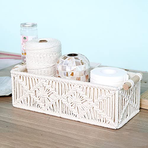 DEPILA Rope Woven Storage Basket, Boho Decor for Home Tabletop Desktop Decoration, L Newsstand