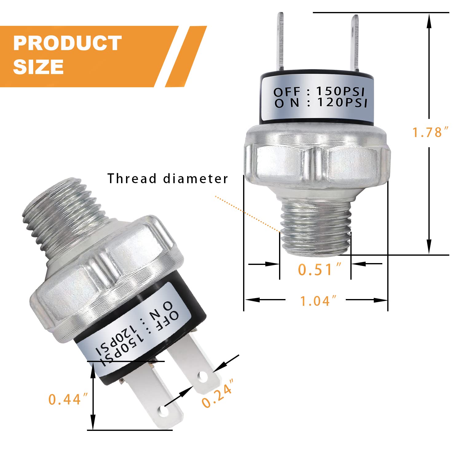 mankk Air Pressure Switch 120-150 PSI Thread 1/4"NPT 24V 12V DC Air Compressor Pressure Switch for Air Horn Train 120-150-1/4"NPT-W