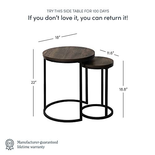Nathan James Lula Nesting Round Side Set of 2, Accent End Table for Living Room with Wood or Marble Finish Tabletop and Metal Base, Nutmeg/Black