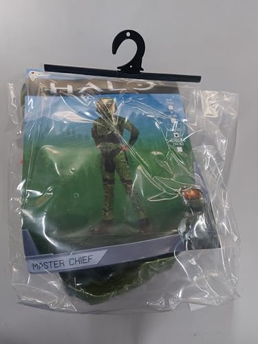 Halo Infinite Master Chief Costume, Kids Size Video Game Inspired Character Jumpsuit, Classic Child Size Large (10-12), Green & Black