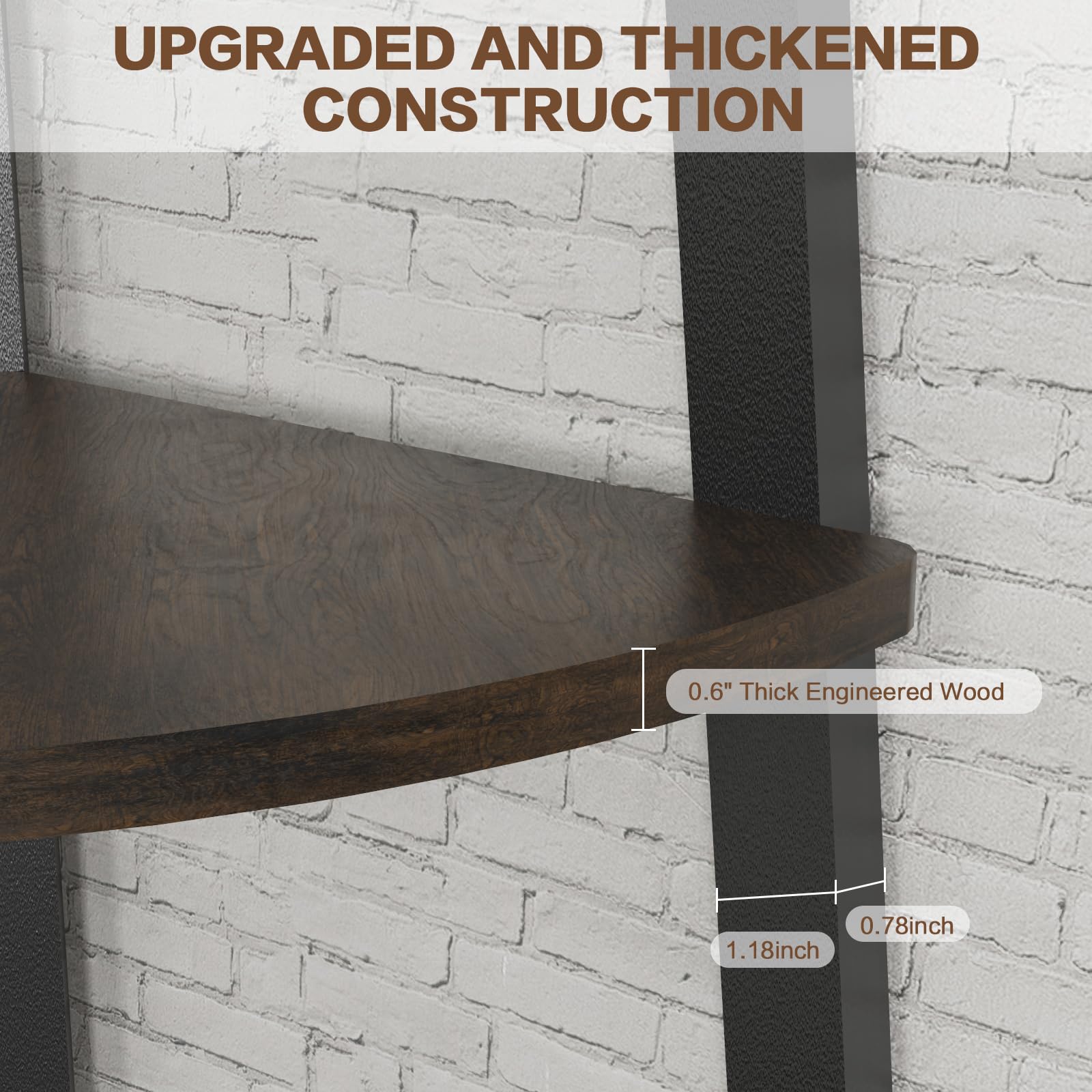 Corner Shelf Stand,5-Tier Corner Bookshelf Storage Standing Unit with Metal Frame,Corner Bookcase Plant Stand for Living Room,Bathroom,Home Office,Bedroom,Rustic Brown