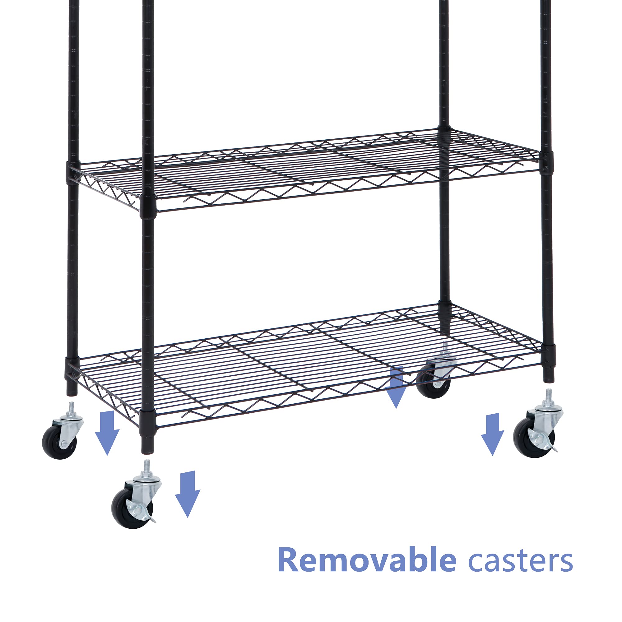 ZENY 5-Shelf Heavy Duty Shelving Storage Unit with Casters, Metal Organizer Wire Rack for Kitchen, Office, Garage, Black