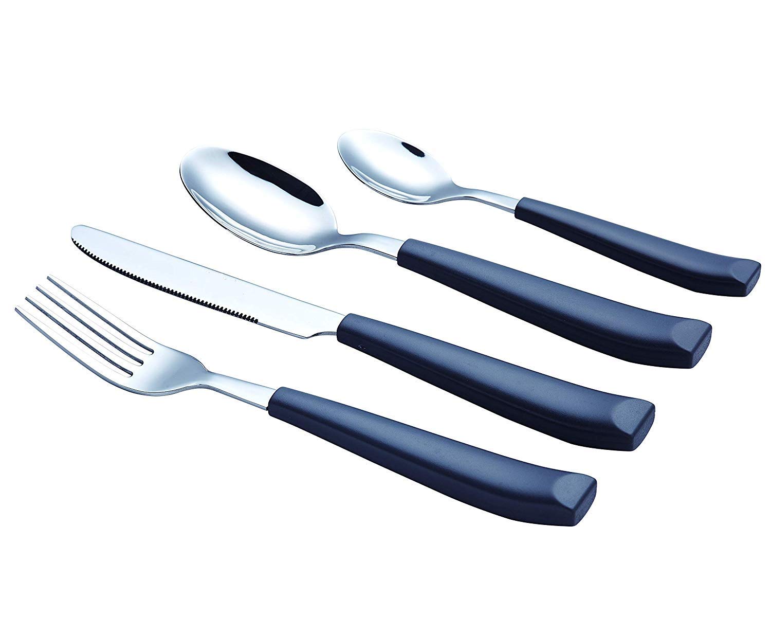 EXZACT Cutlery Set Coloured 16PCS - Stainless Steel with Plastic Wide Handles β Comfortable to Hold - 4 x Forks, 4 x Dinner Knives, 4 x Dinner Spoons, 4 x Teaspoons β Service for 4