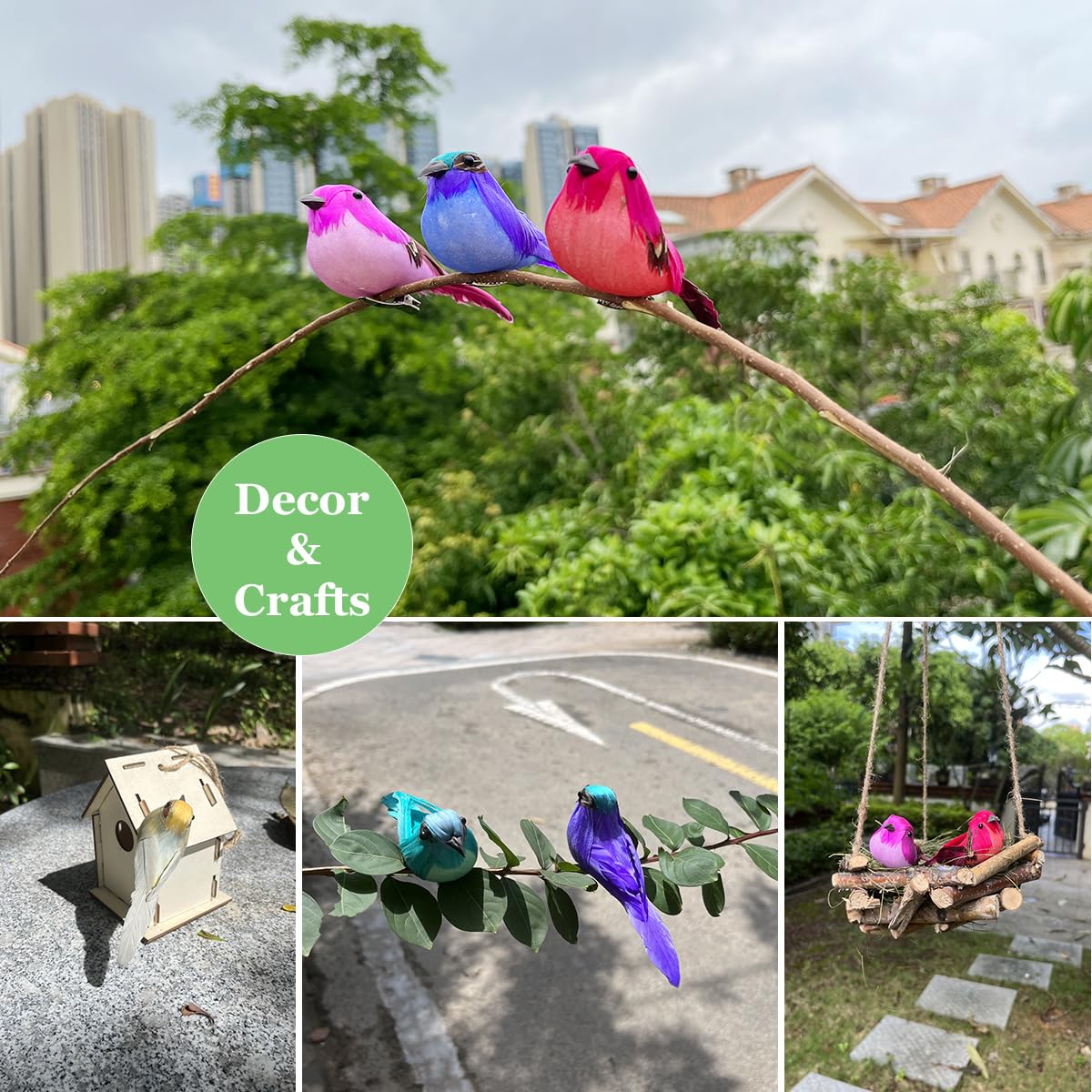 LWINGFLYER 6pcs Artificial Simulation Foam Feather Bird Sparrow 4.7" Bird Ornaments for Tree Decor Craft Decoration Home Party Accessories (Claw)
