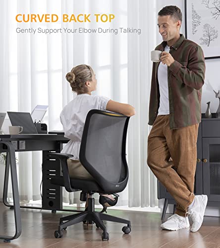 Desk Chair Ergonomic Office Chair with Adjustable Armrests, Reclining Tilt Function & Breathable Mesh Mid Back Home Office Chair with PU Wheels, Computer Task Chair with Lumbar Support & Arms (Black)