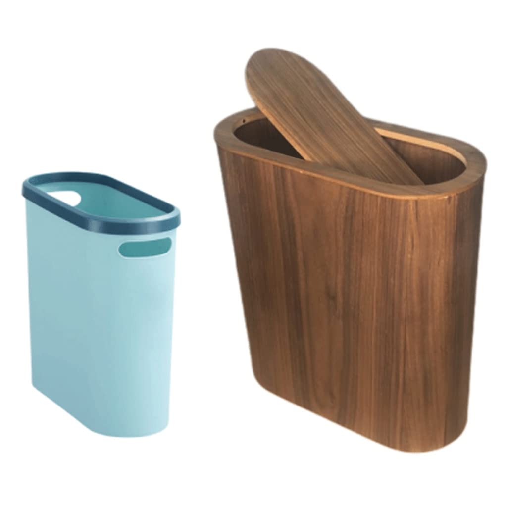 HAODAF Durable Trash Can with Swing-Close Lid,Rectangular Narrow Wood Garbage Can,Small Garbage Bin for Bathrooms,Office,Kitchens,Craft Rooms Creative (Color : Black Walnut)