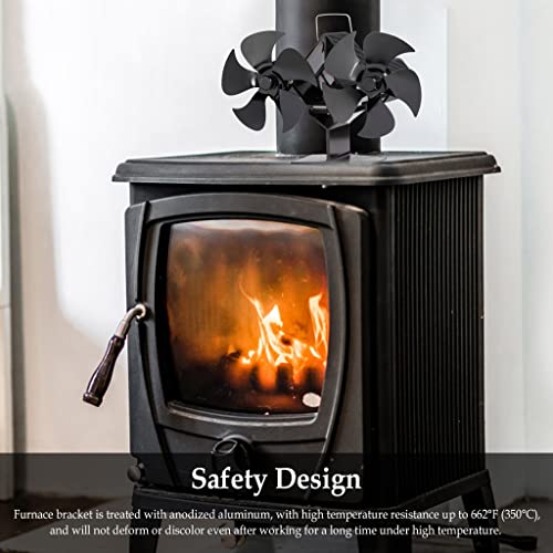 UXZDX CUJUX 10-Blade Fireplace Fan Double-Headed Silent Thermal Heating Heat Powered Stove Fan (Color : Black, Size : 160x185mm)
