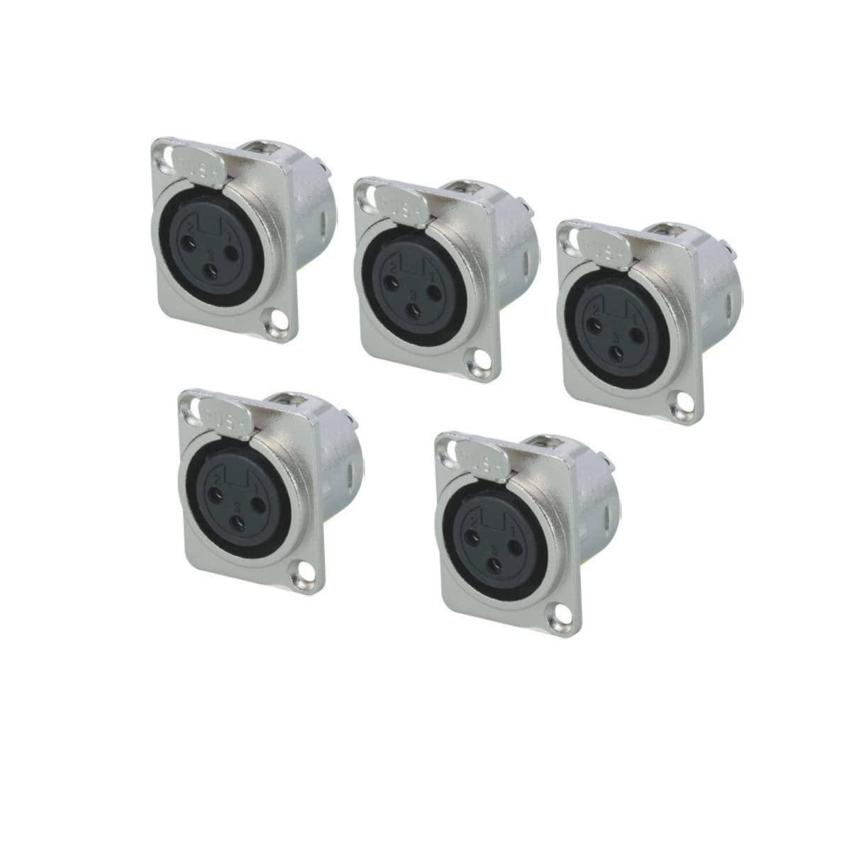 priaolker 3 Pin XLR Female Socket Metal Panel Mount Chassis Microphone Audio Jack D-Type Connector Adapter, Pack of 5