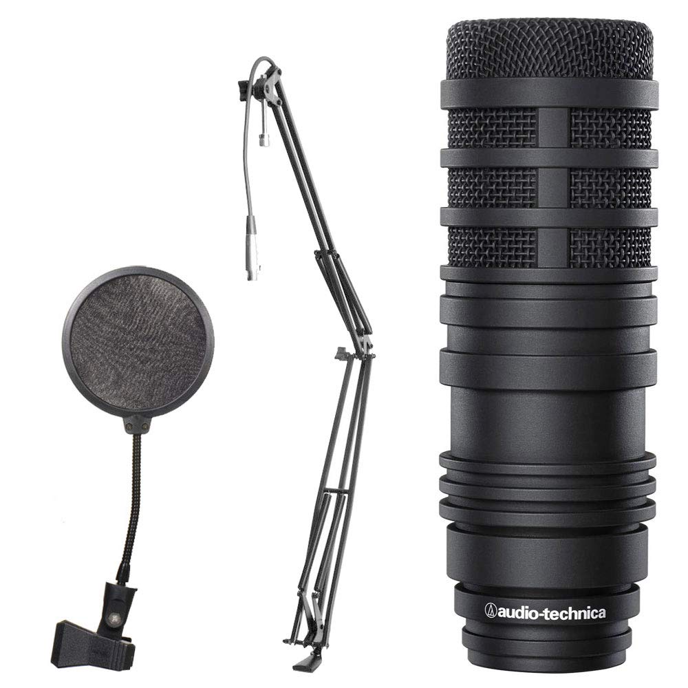 Audio-Technica BP40 Large Diaphragm Dynamic Broadcast Microphone + On Stage Boom Arm with XLR Cable + CAD Audio Pop Filter