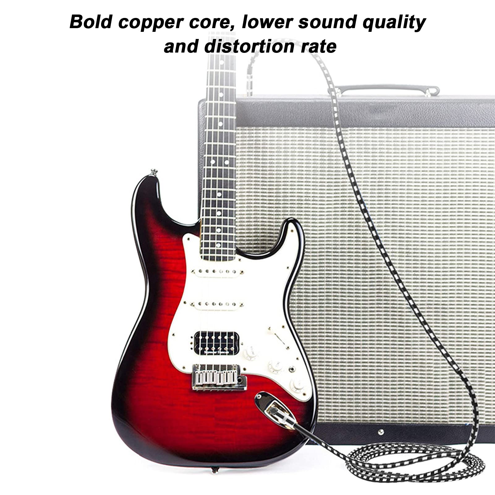Hilitand Guitar Cable - 6.35MM Male Head Audio Guitar Cable 10ft Electric Guitar Amplifier Cord - Right Angle to Right Angle 1/4 Inch Instrument Cable Guitar Amp Cable(Black-White)