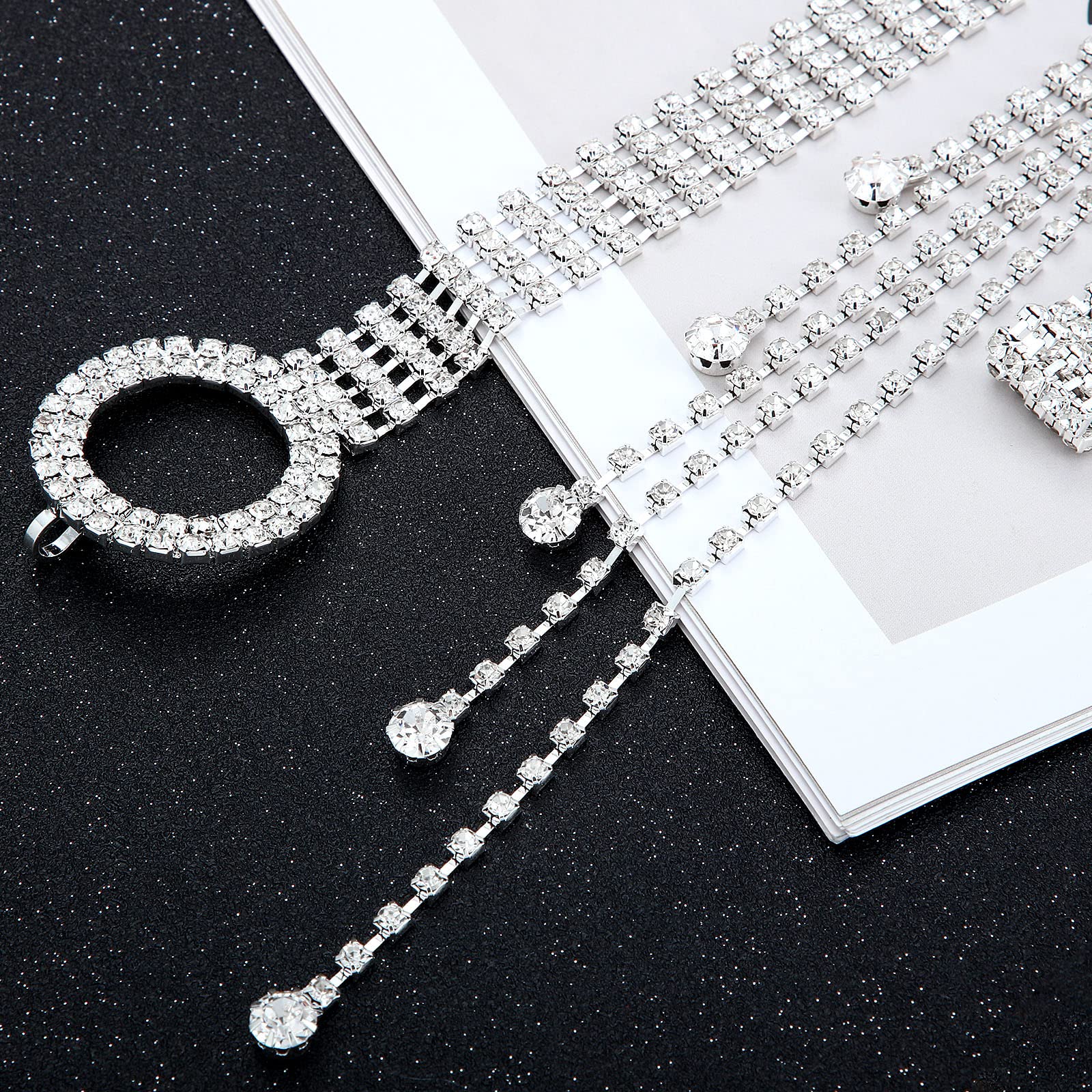 Vabean 2 Pieces Women Rhinestone Belt Shiny Diamond Crystal Ladies Single O Ring Square Ring Waist Belt for Jeans Dresses (Silver, 47 Inch)