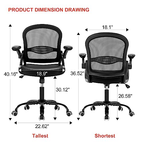 Office Chair,Ergonomic Home Desk Chairs,PU Leather Thick Cushion Mesh Office Chairs,Adjustable Executive Task Chair with Flip-up PU Armrests,360° Swivel Computer Chairs,Black