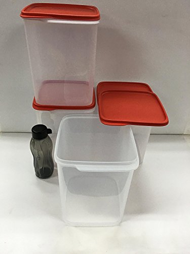 TUPPERWARE smart storer #4, 5.4 litres, set of 4, red colour + 310ml black bottle 1pc FREE, total set mrp:3150 special price:2199
