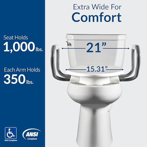 Bemis 7YR85320H20 Assurance with Clean Shield Toilet Support Arms Attachment, Round 3" Raised Seat with Bidet Bundle, White