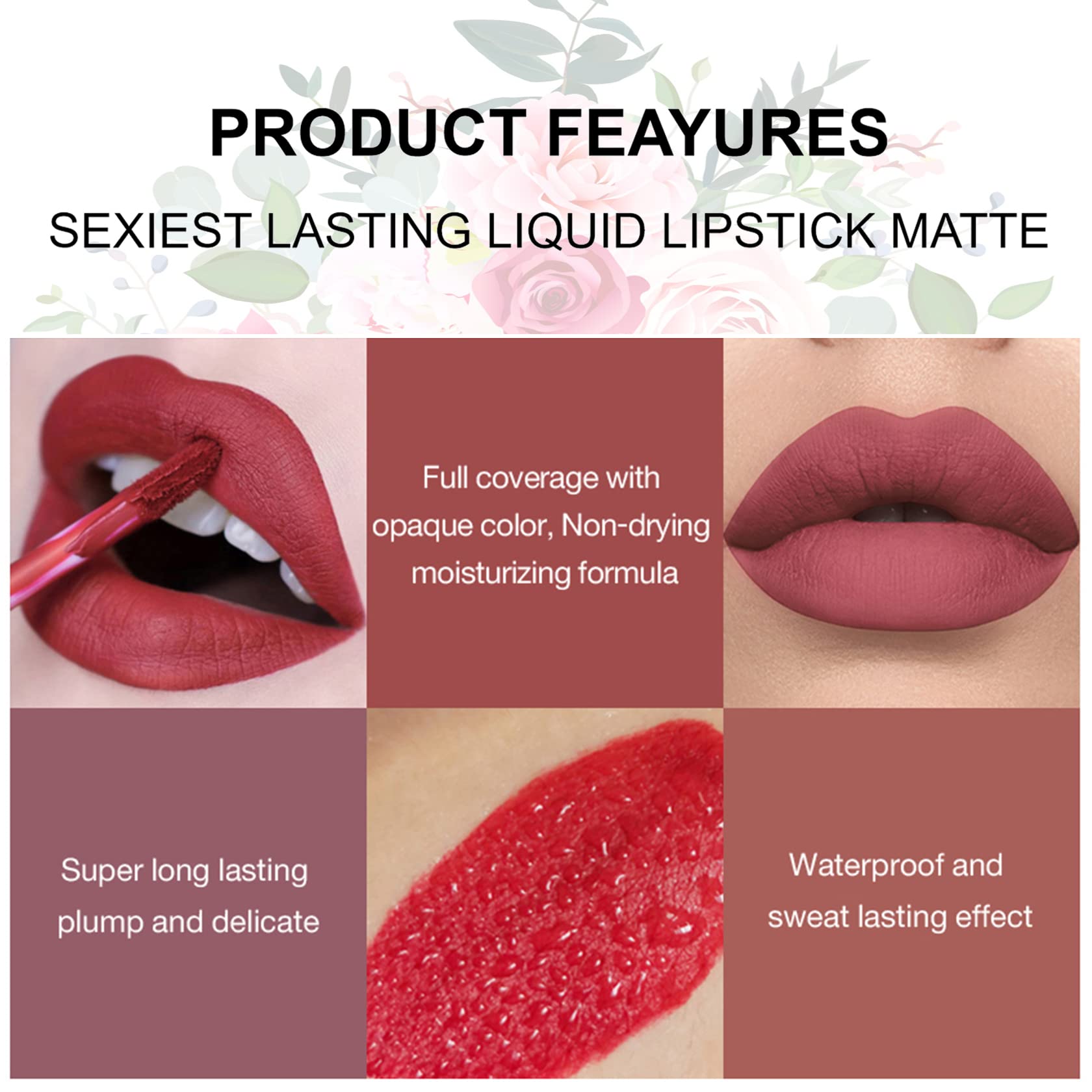 BKPPLZP 6PCS Matte Liquid Lipstick Sets,Nude Lip Stain,Lasting Waterproof Matte Lipstick Set,Non-Stick Cup,Fade-Free Lip Gloss Set ,Ladides Long wear Lip Makeup Lipstick Set(SetB