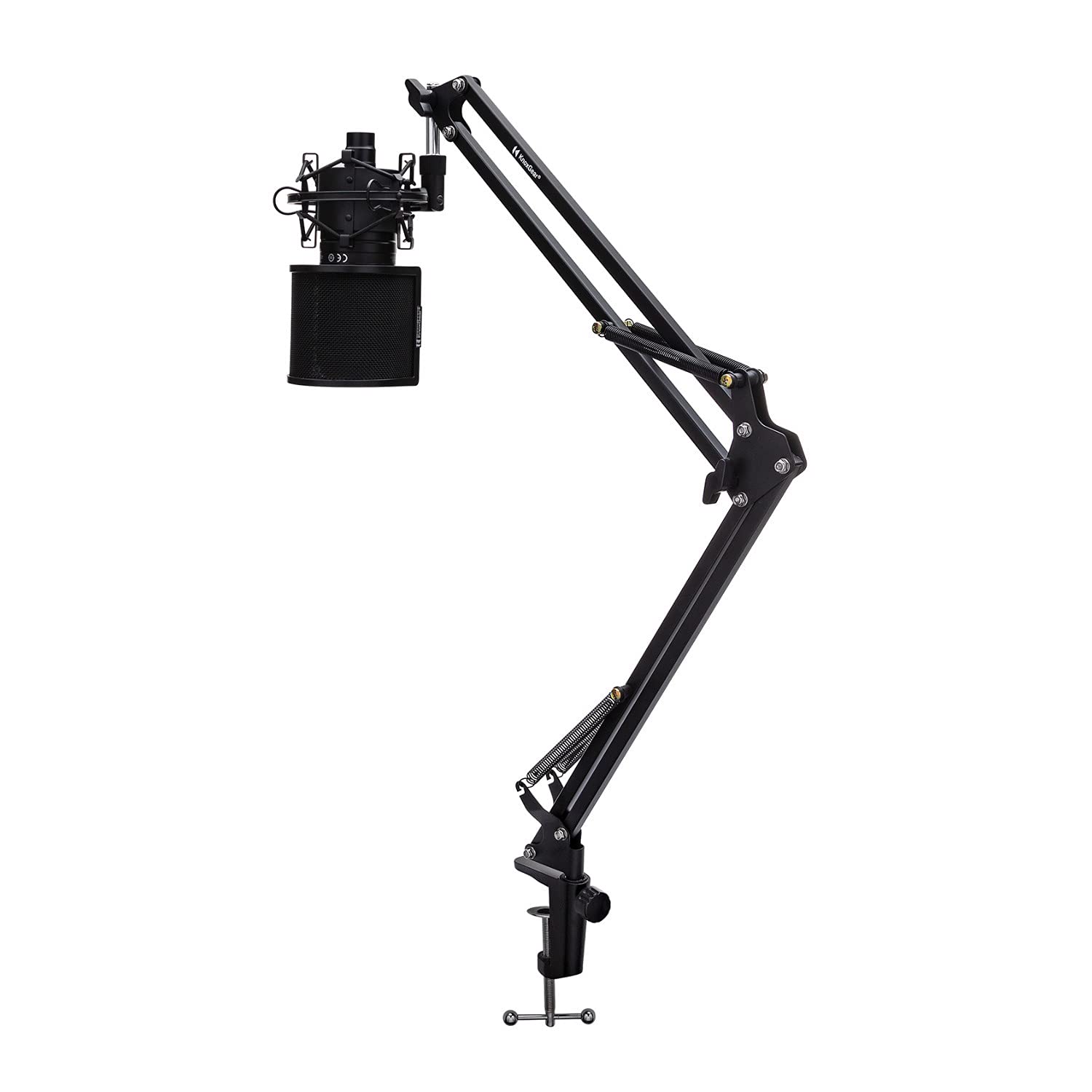 Audio-Technica AT2020 Cardioid Condenser Microphone Bundle with Desktop Boom Scissor Arm Mic Stand, Pop Filter for Medium-Sized Microphones, and Shock Mount (4 Items)